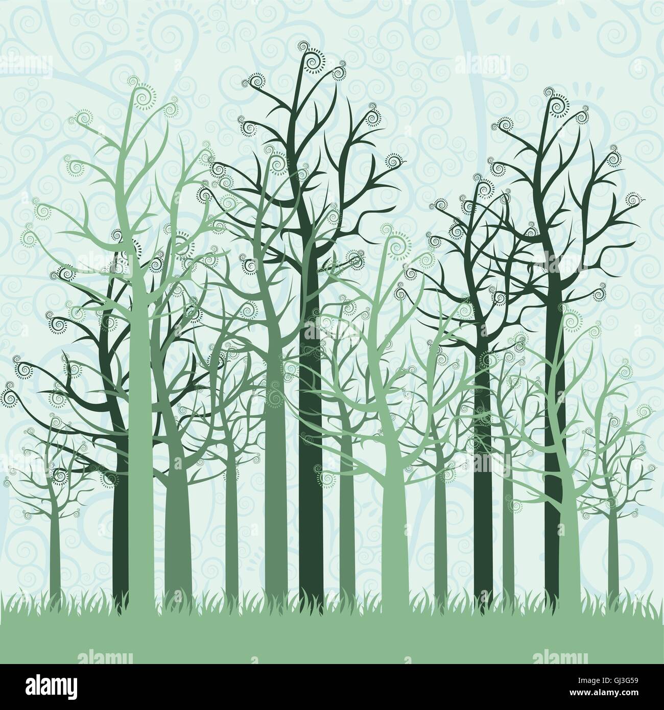 illustrations of green trees without leaves vector illustration Stock ...