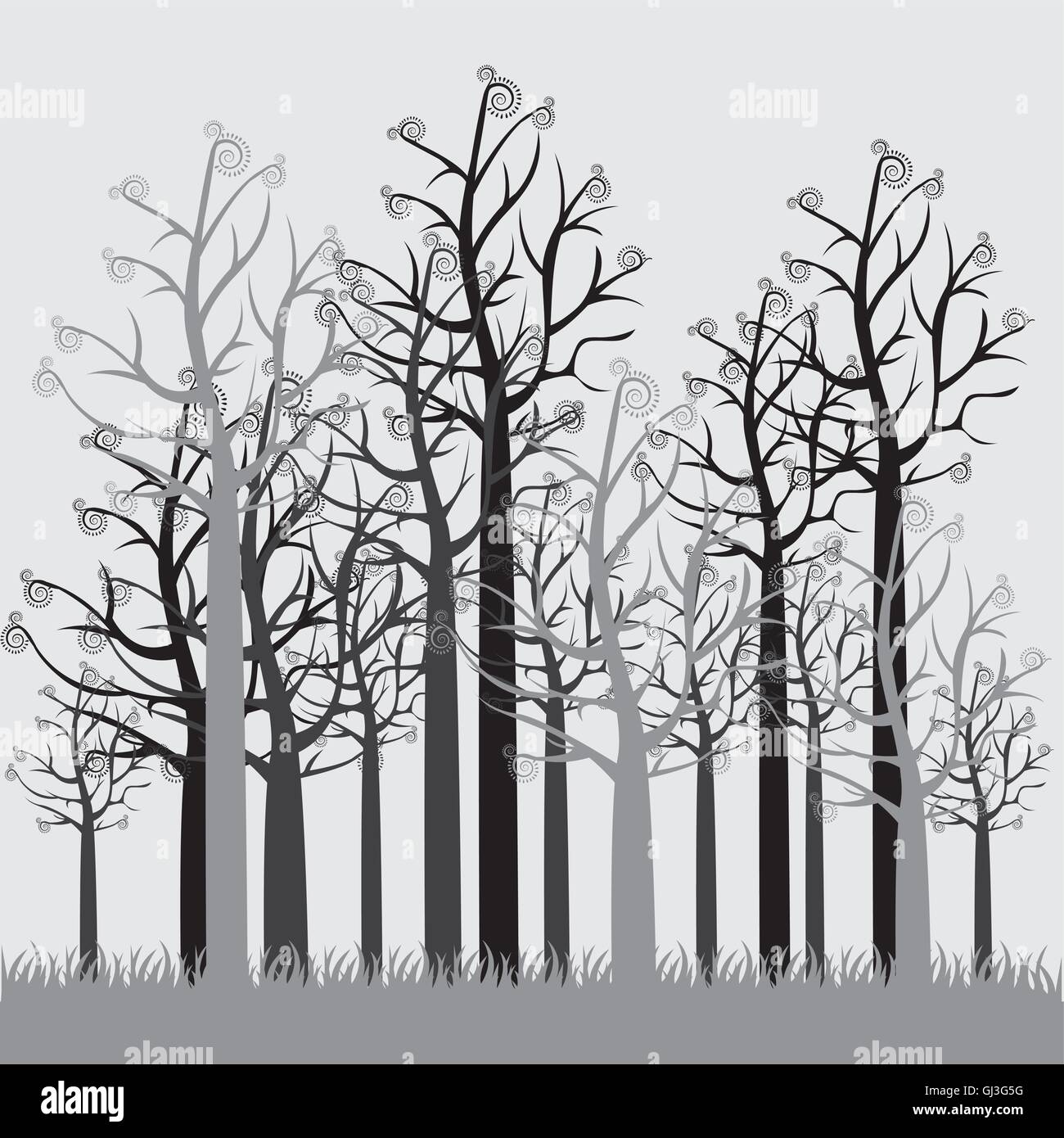 illustrations of gray trees without leaves vector illustration Stock ...