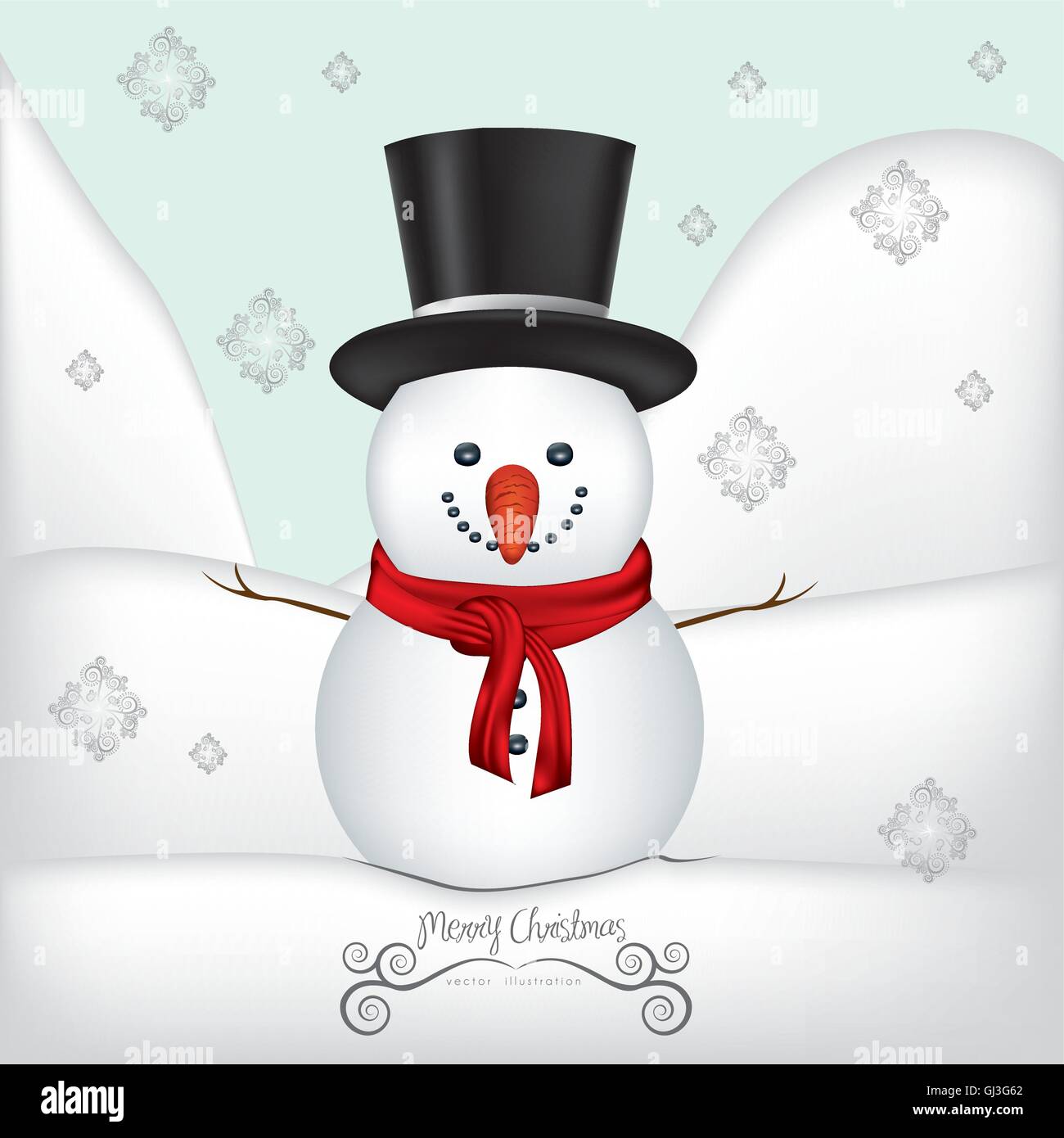 illustration of snowman on a background of snow and snowflakes v Stock ...