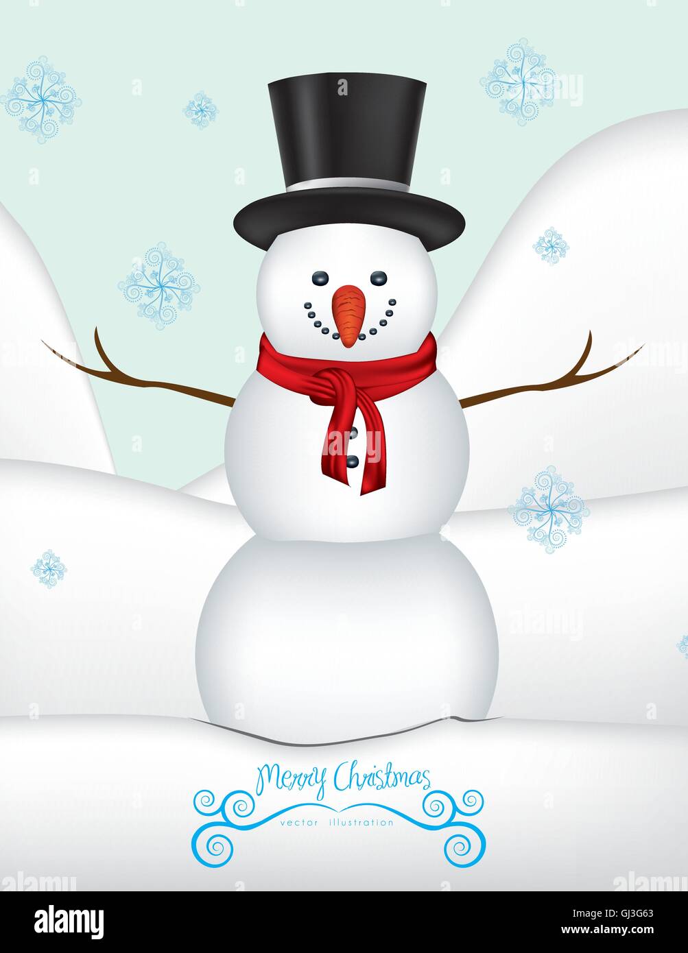 illustration of snowman on a background of snow and snowflakes v Stock ...