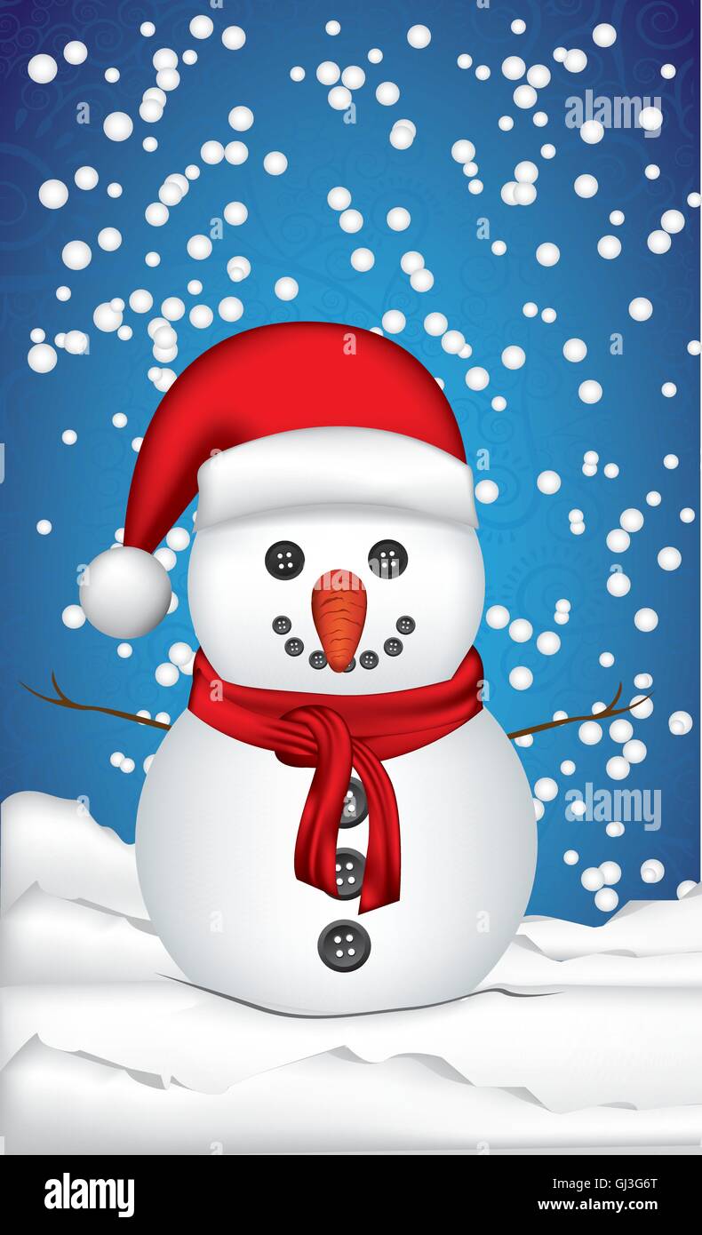 illustration of snowman on a background of snow and snowflakes v Stock ...