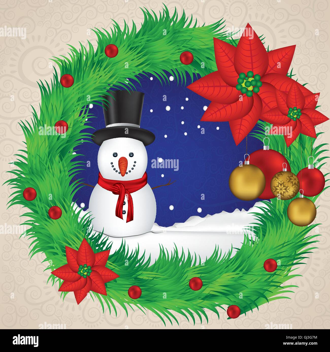 illustration of snowman in a wreath vector illustration Stock Vector ...