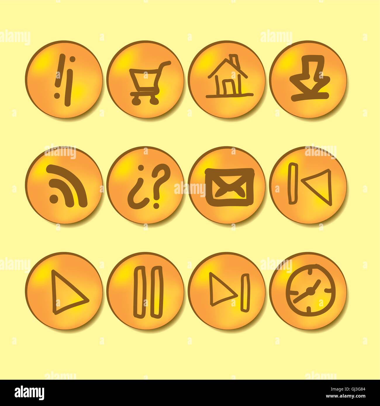 illustration of blue buttons with sketches of icons vector illus Stock ...