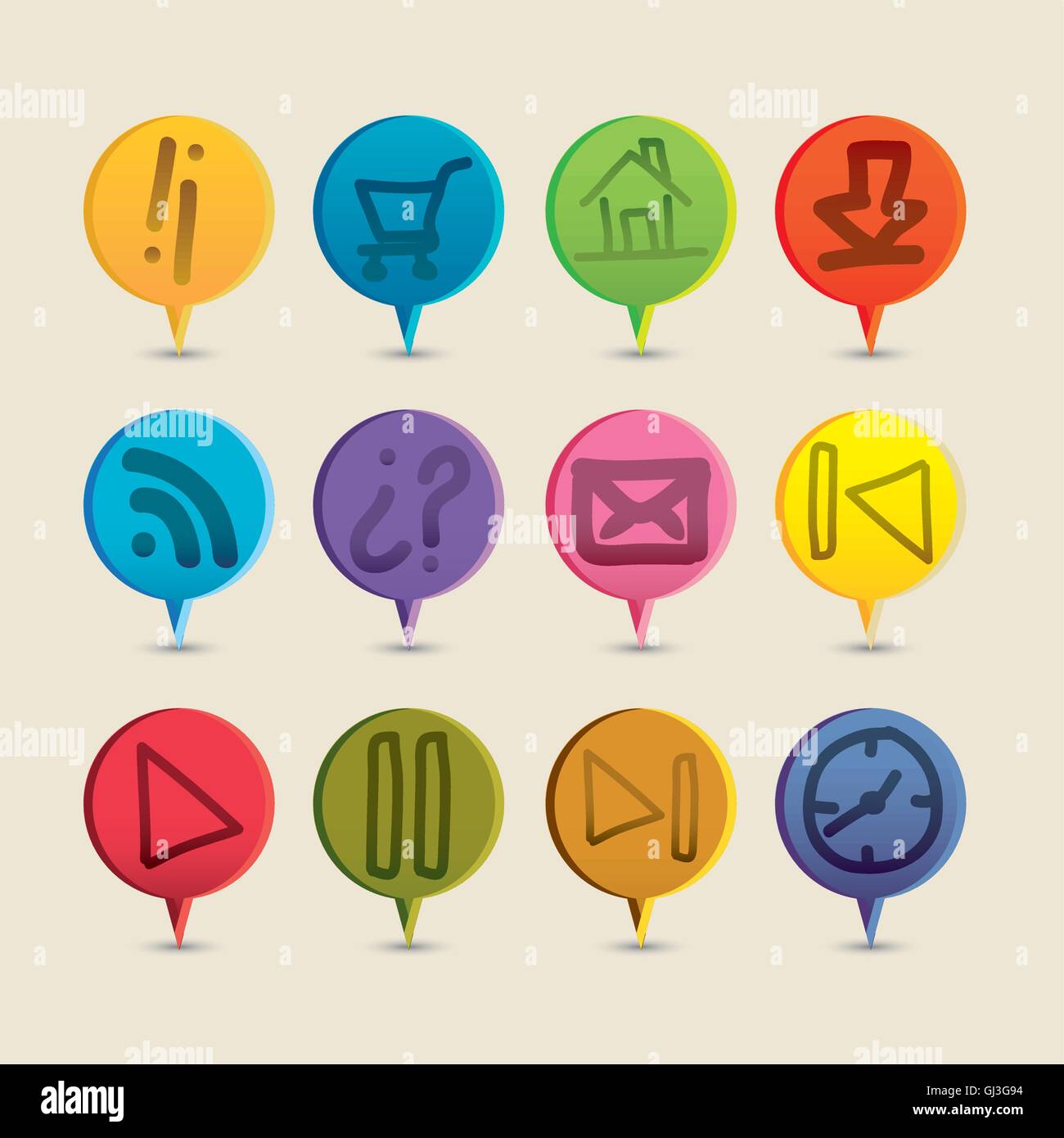 illustration of buttons with sketches icons vector illustration Stock ...