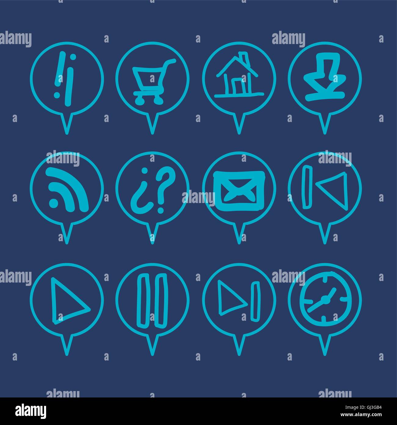 illustration of sketches icons in blue color vector illustration Stock ...
