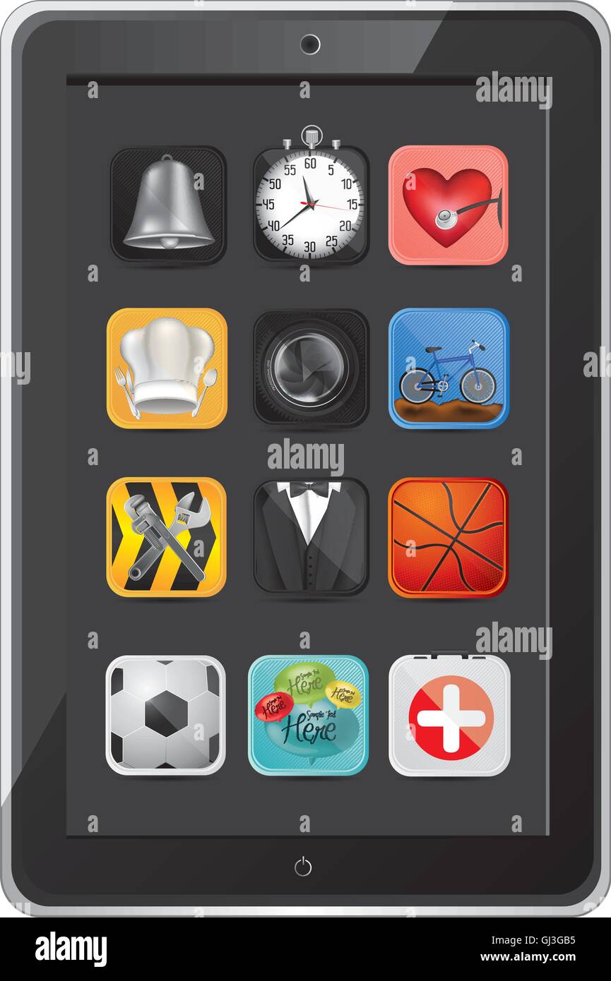 illustration of tablet with application icons vector illustratio Stock ...