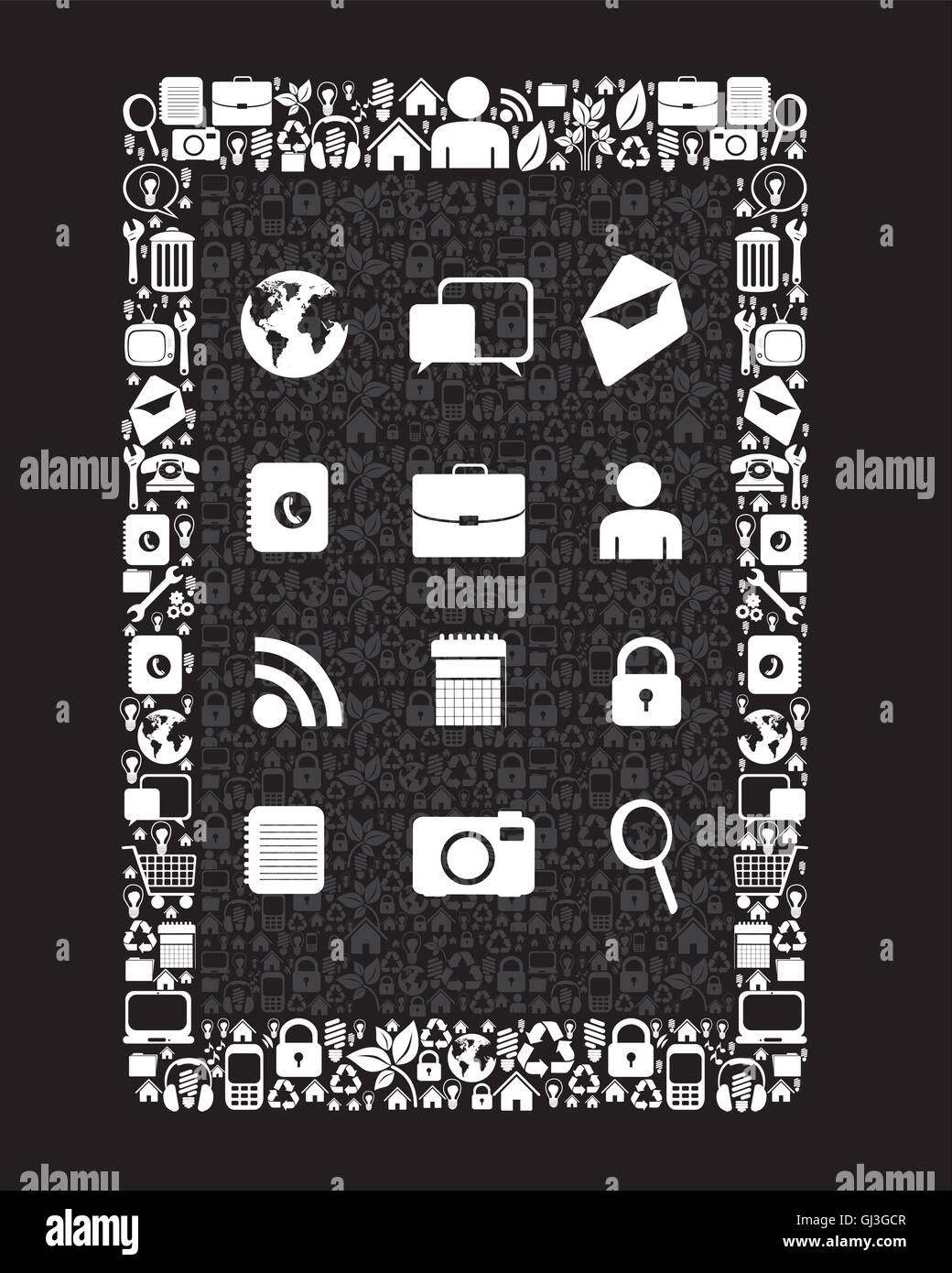 illustration of icons forming a tablet with icons vector illustr Stock ...