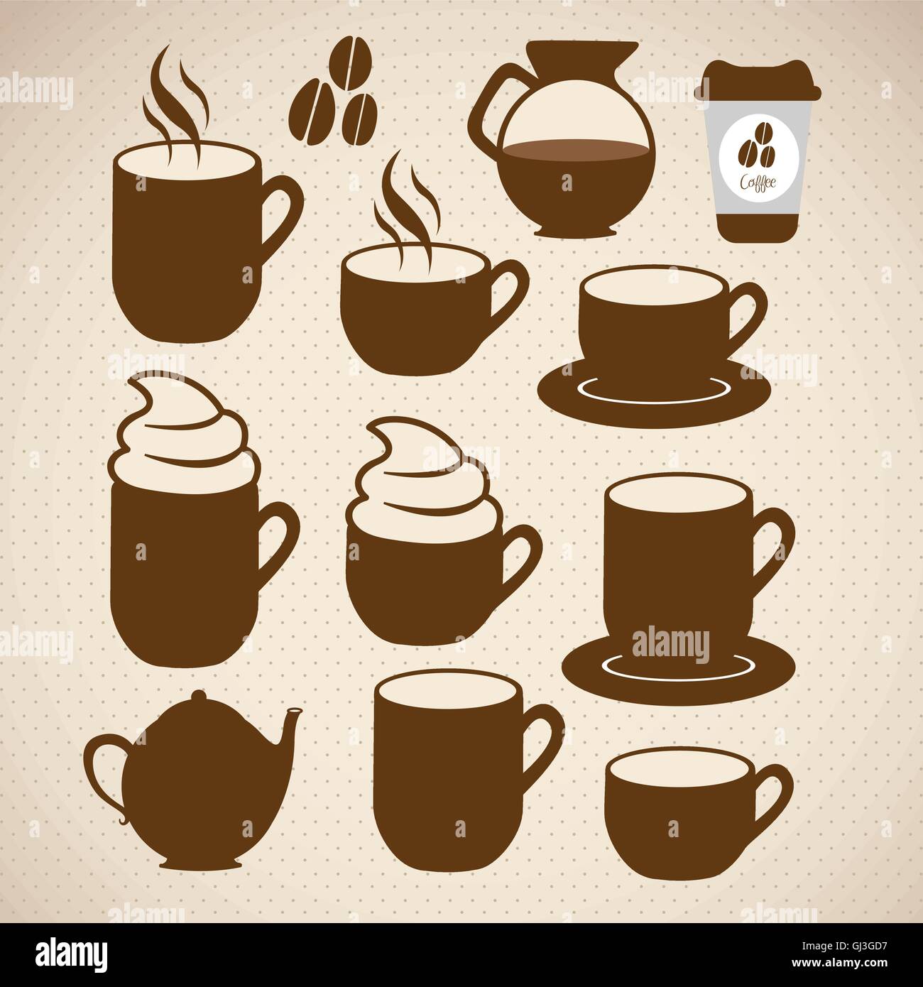 illustration of coffee icons isolated on beige background vector Stock ...