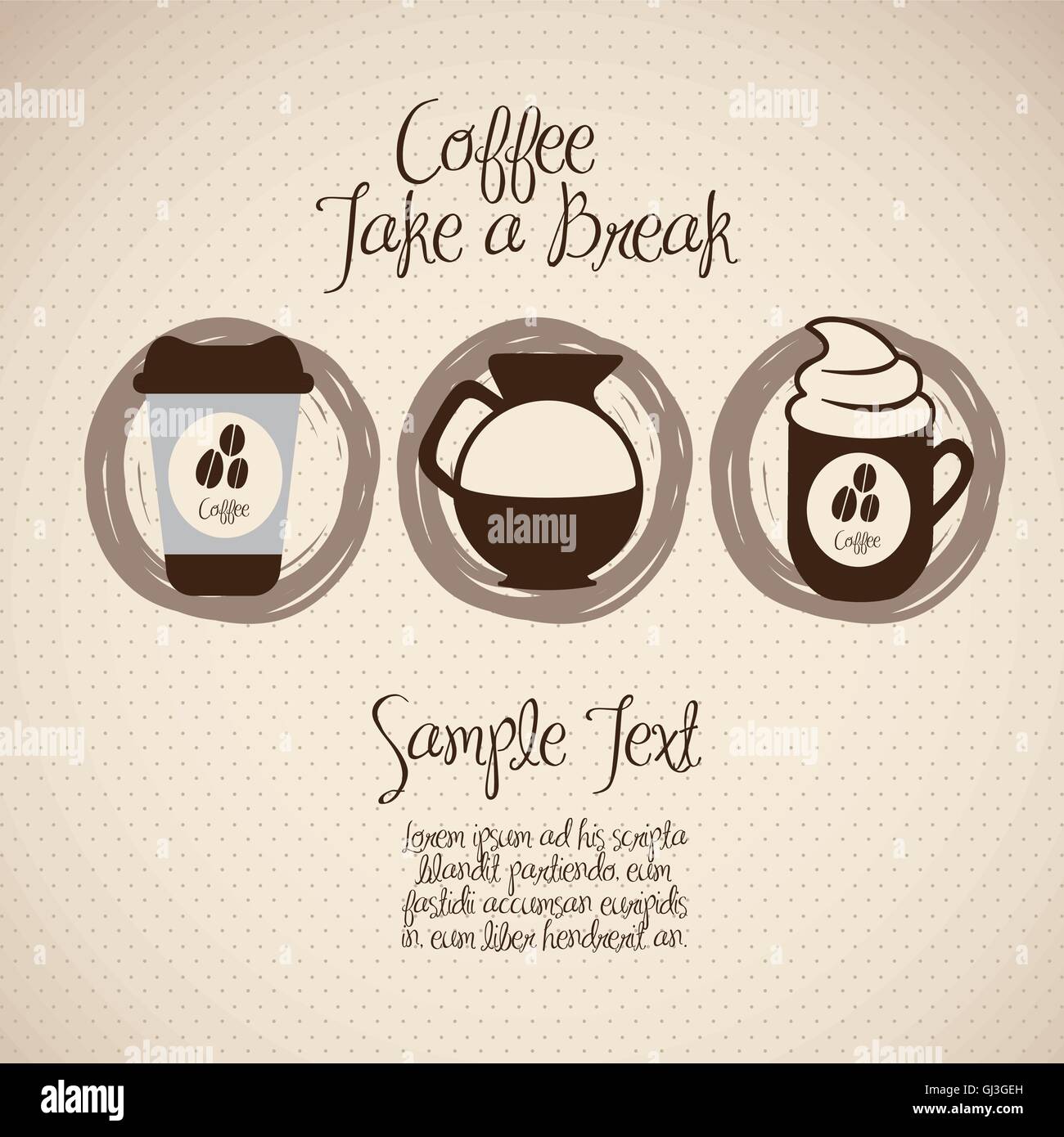 illustration of coffee icons isolated on beige background vector Stock ...