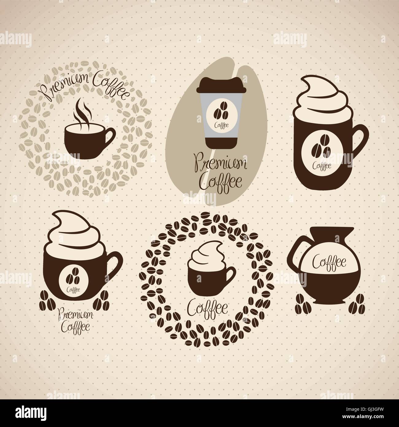 illustration of coffee icons isolated on beige background vector Stock ...