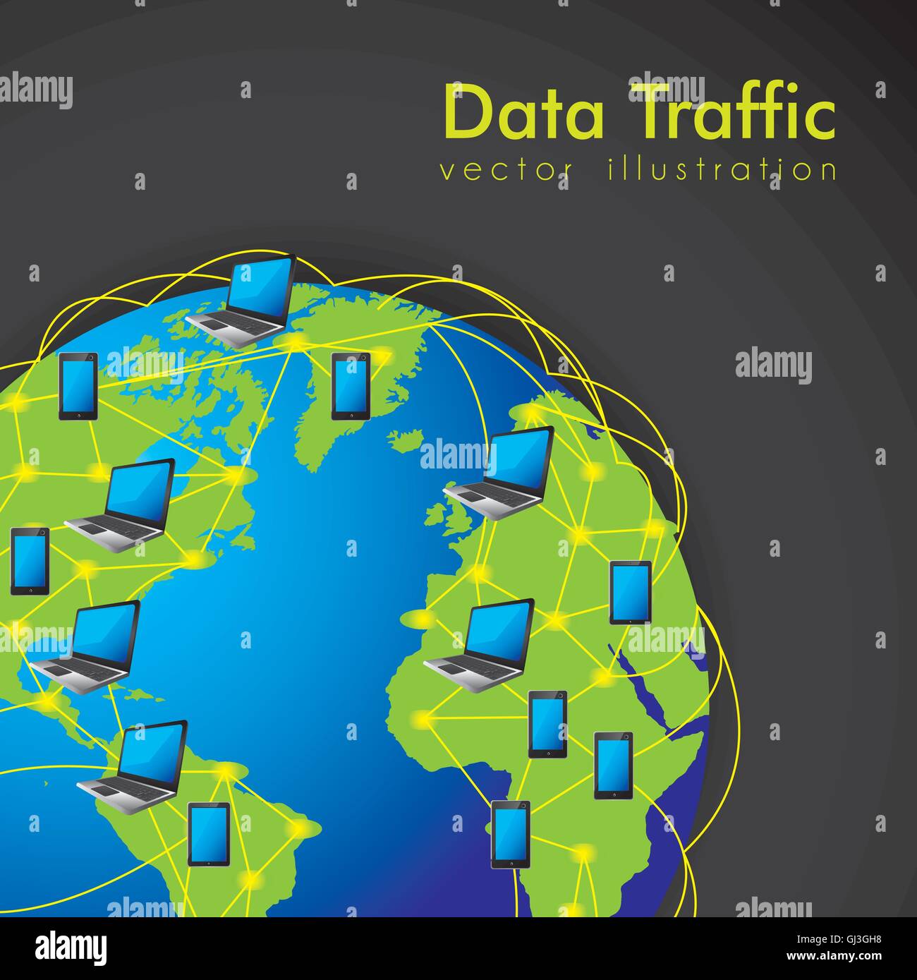 illustration of Internet Data Traffic lines of communication pla Stock ...
