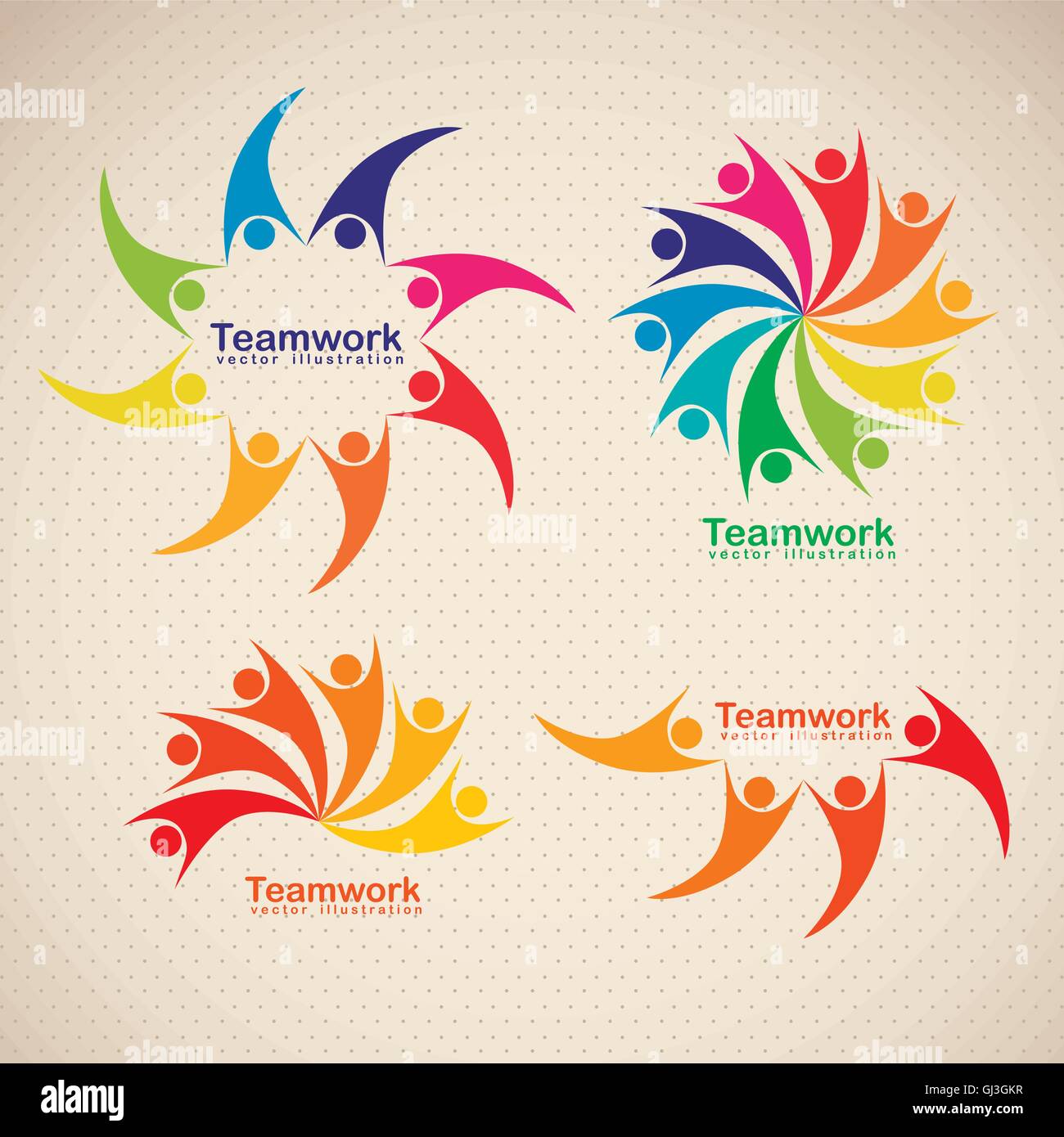 Illustration of teamwork icons silhouettes of people in colors v Stock ...