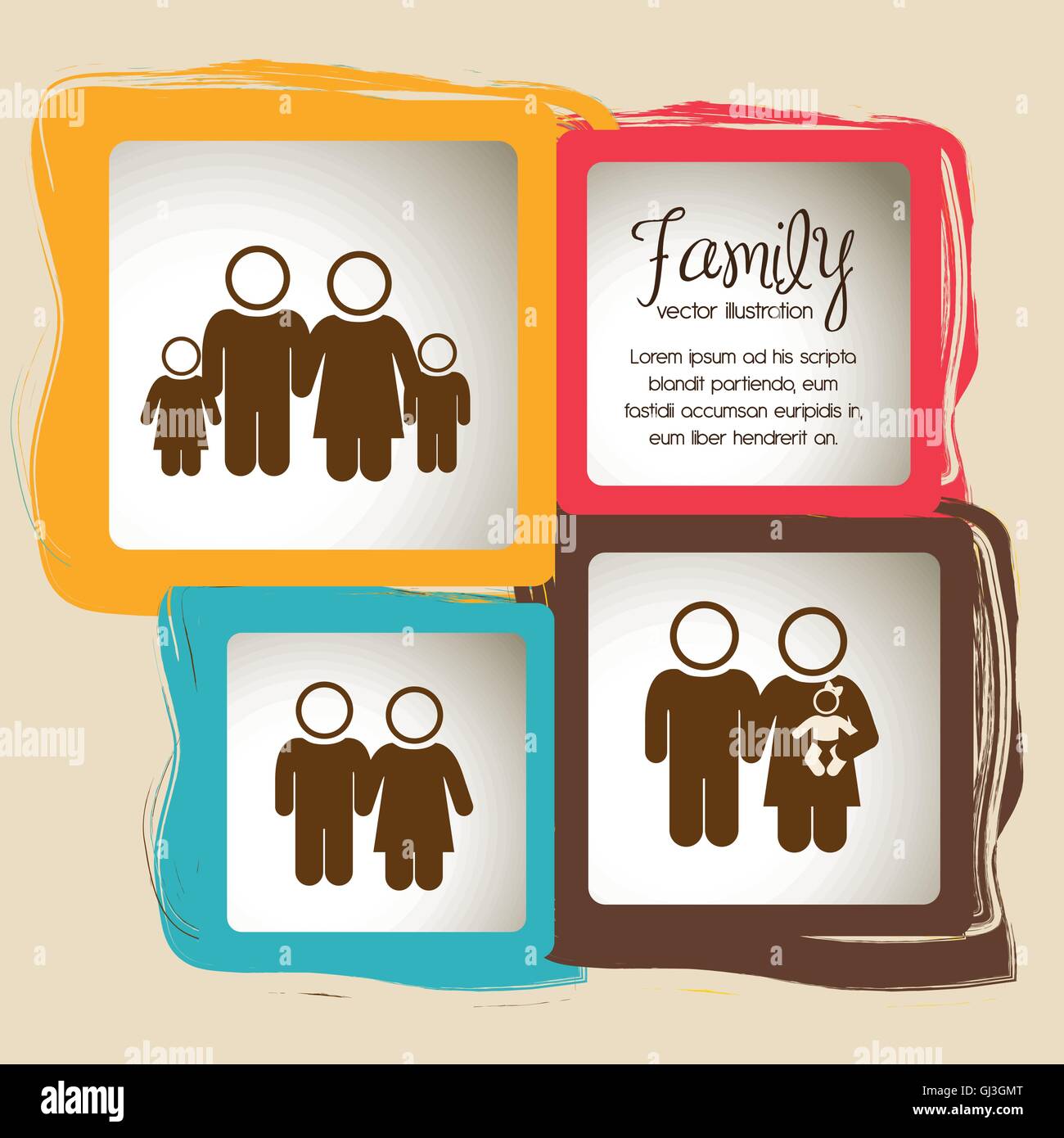 Illustration of family icons isolated on beige background vector Stock ...