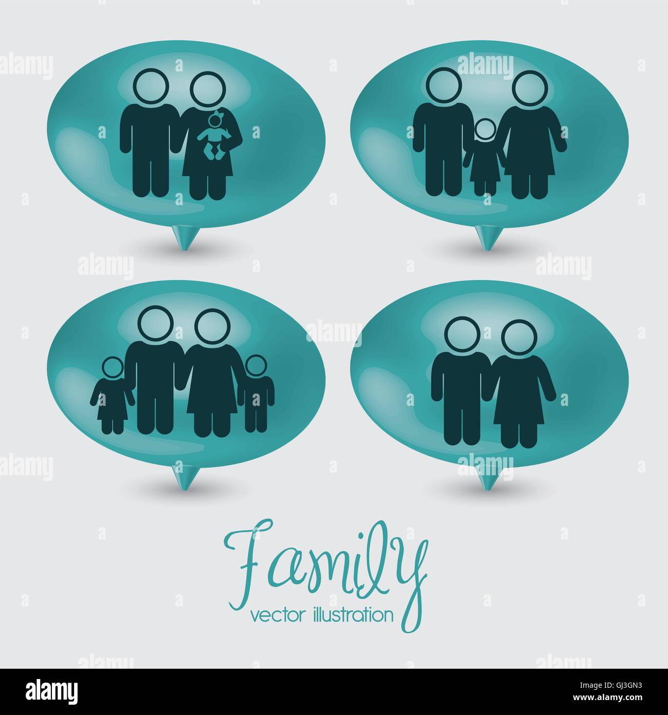 Illustration of family icons on text balloons isolated on white Stock ...