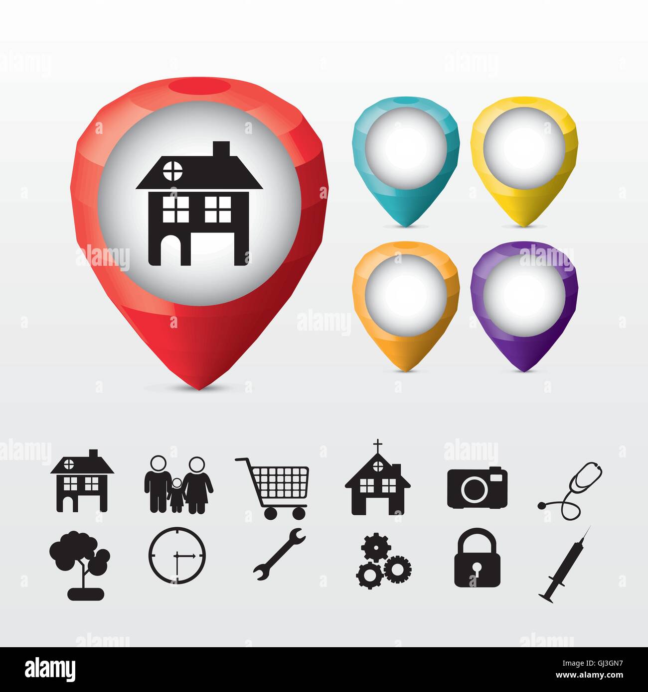 Illustration of markers of places with different icons vector il Stock ...