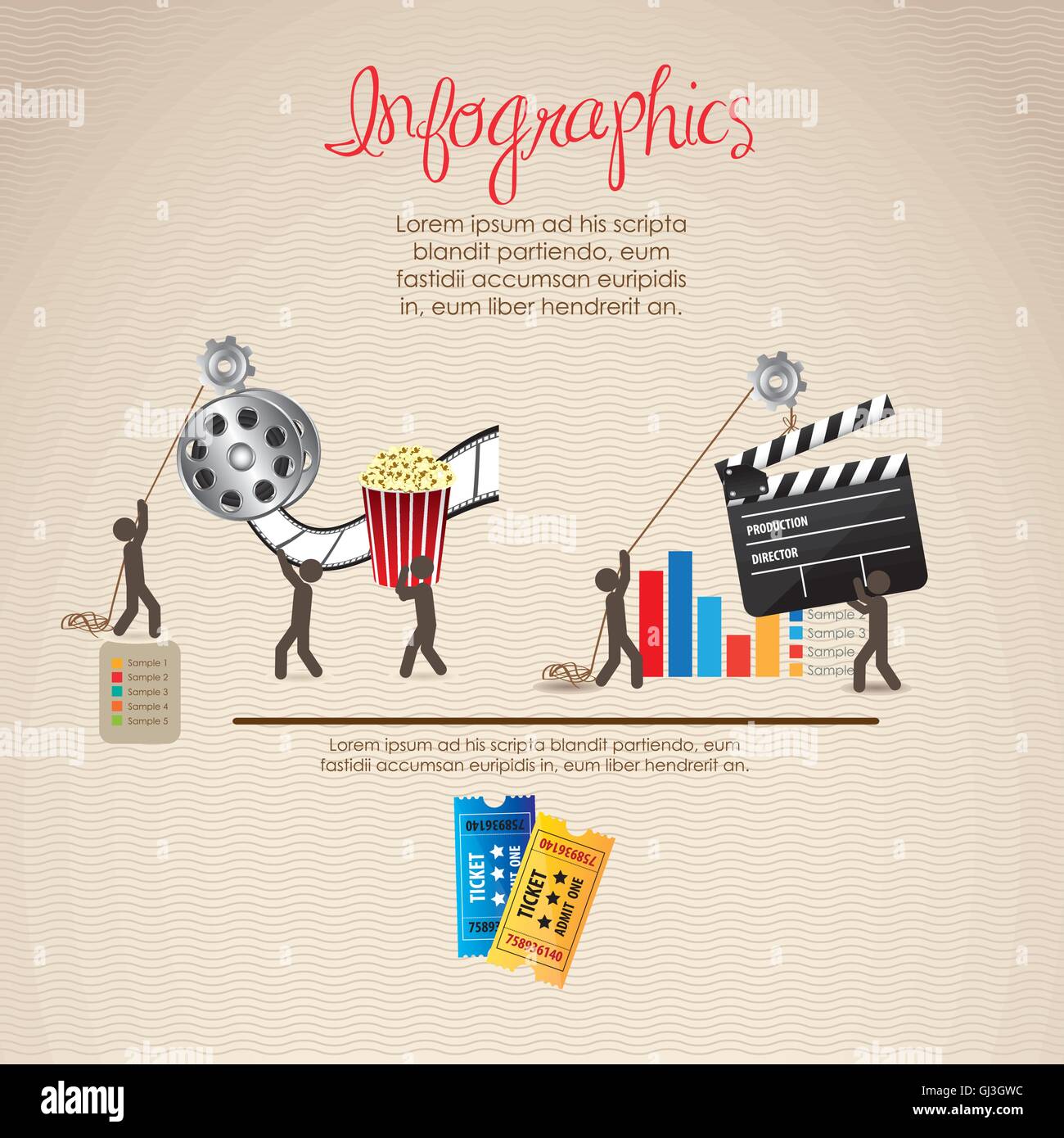 infographics illustration of cine and movies with icons of peopl Stock ...