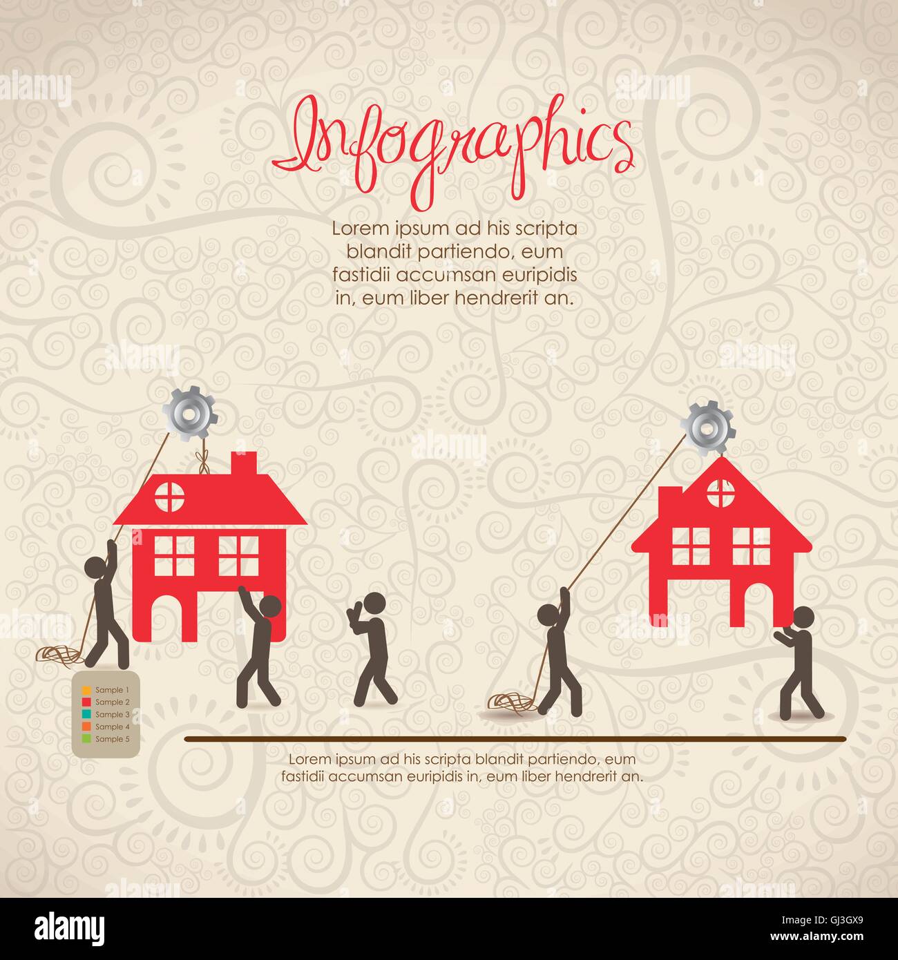 infographics illustration of house icons with people icons vecto Stock ...