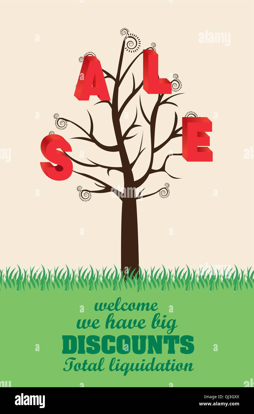 illustration of sale tree with colorful 3D letters vector illust Stock ...