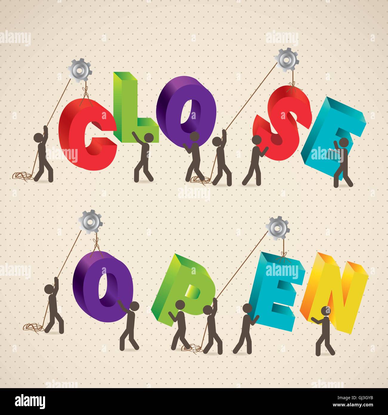 illustration of icons of people forming words with colorful lett Stock ...