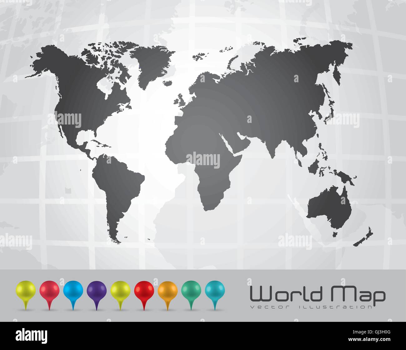 illustration of world map with pointers to find places and sites Stock ...