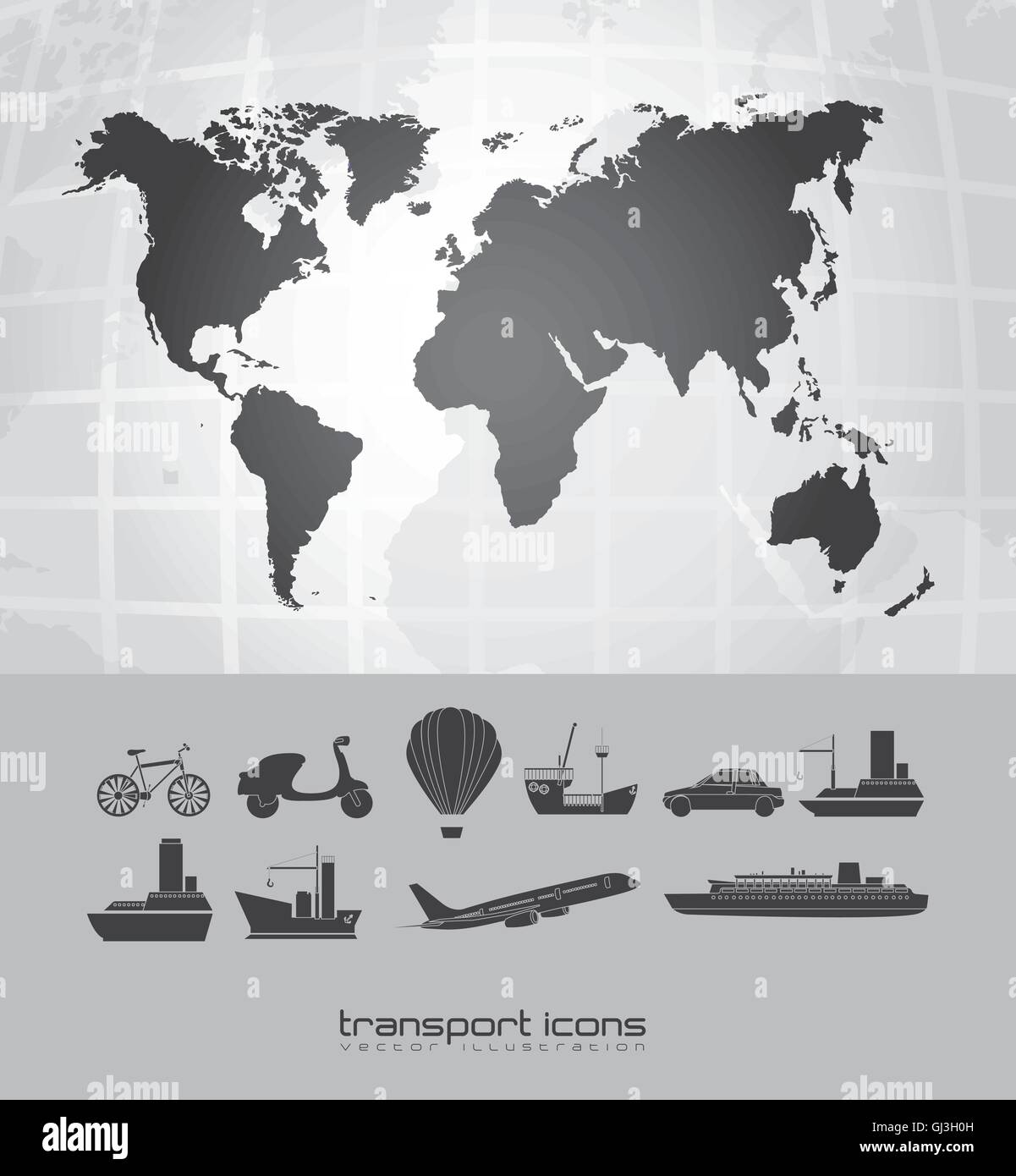 illustration of transportation icons with world map vector illus Stock ...