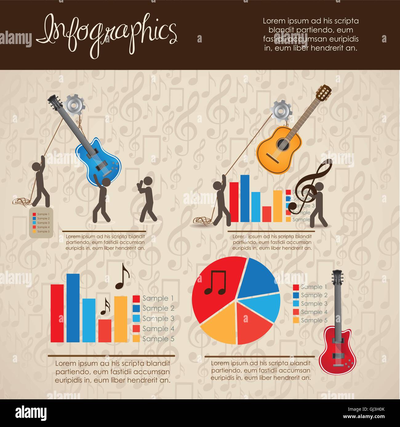 infographics illustration of music icons with icons of people ac Stock ...