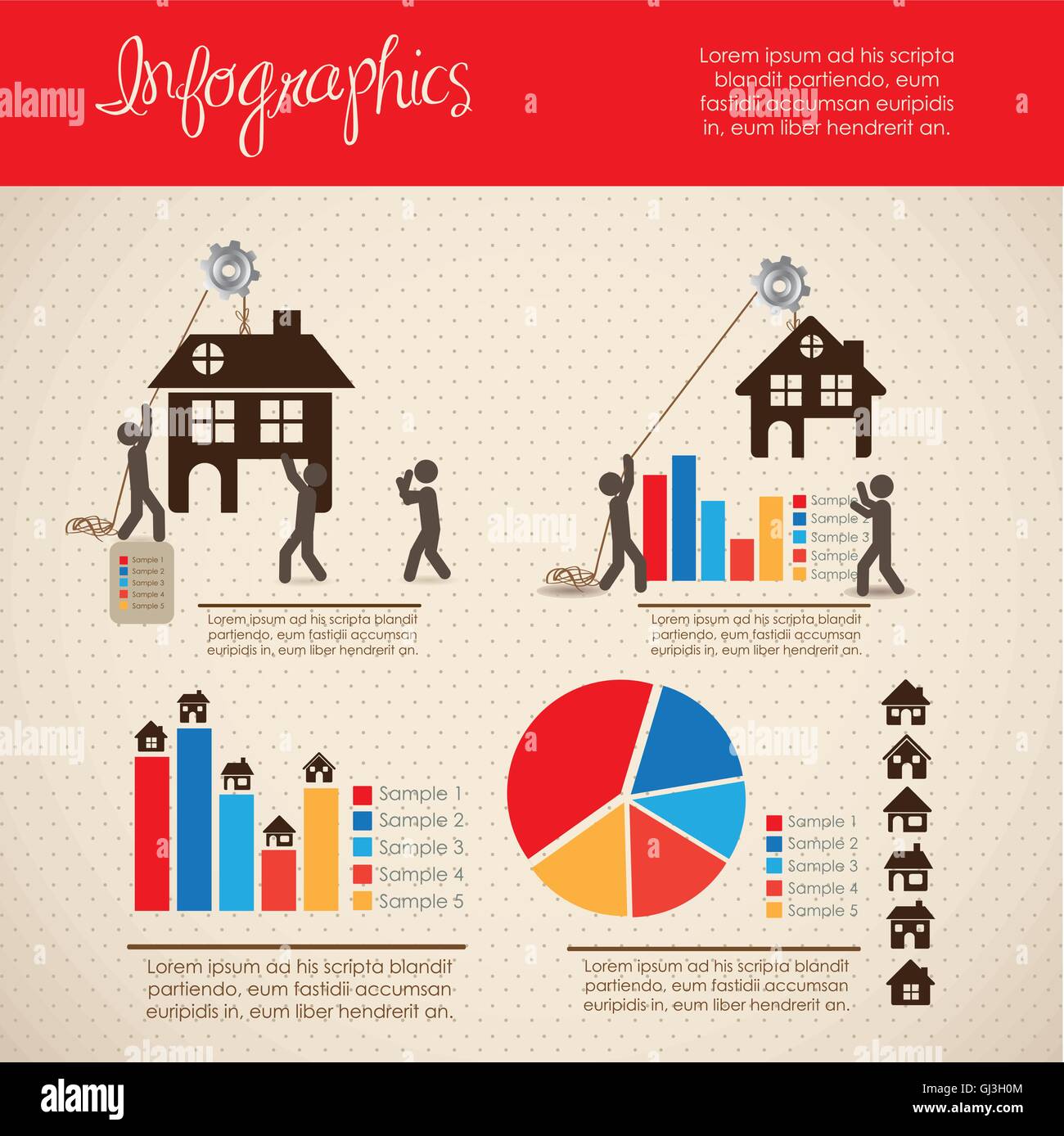 infographics illustration of home icons with icons of people vec Stock ...