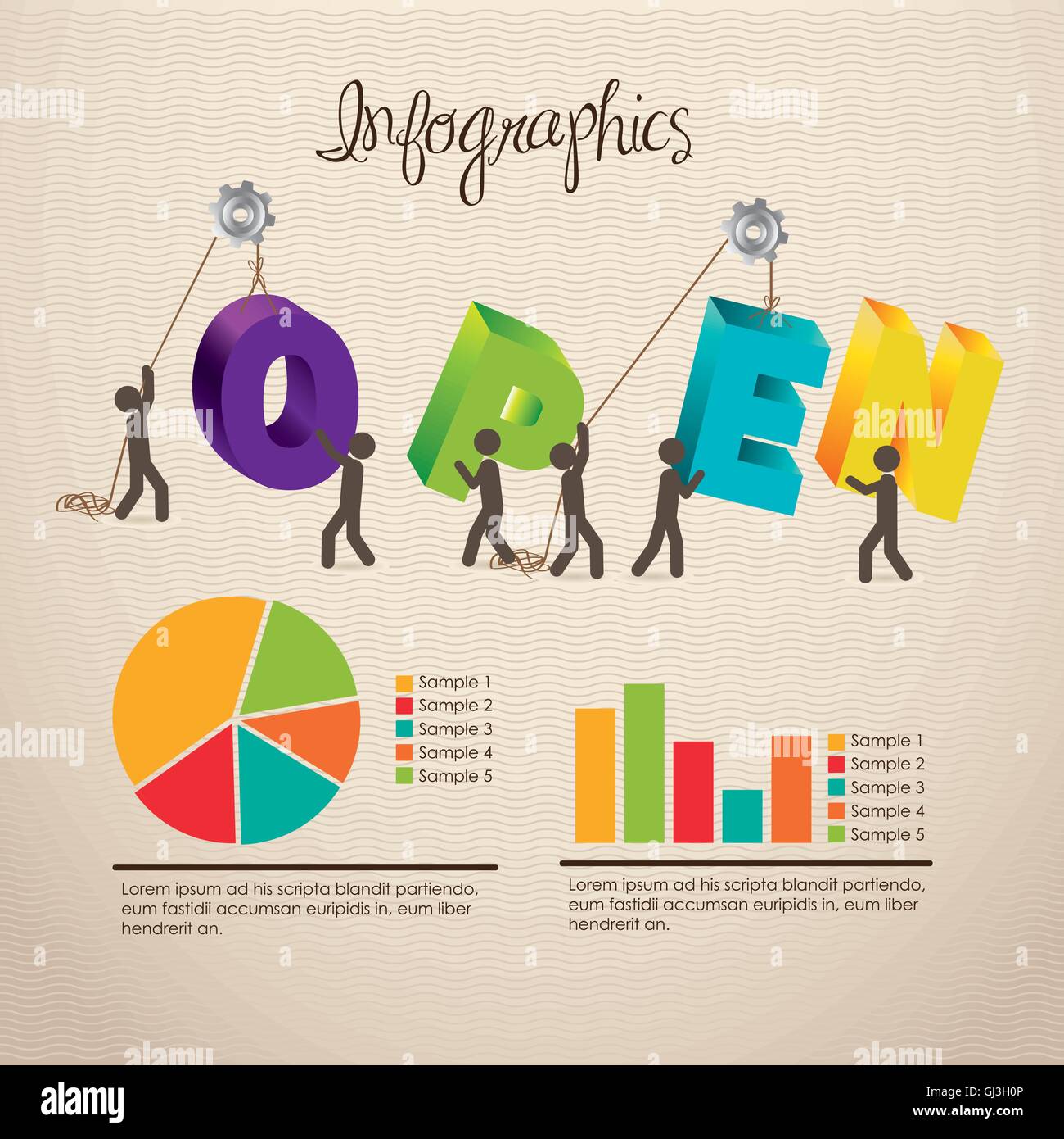 Infographics illustration open word icons people hi-res stock ...