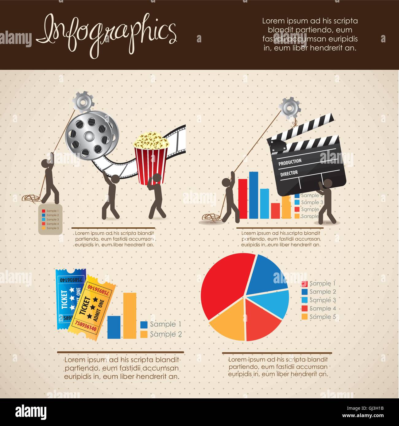 infographics illustration of cine and movies with icons of peopl Stock ...