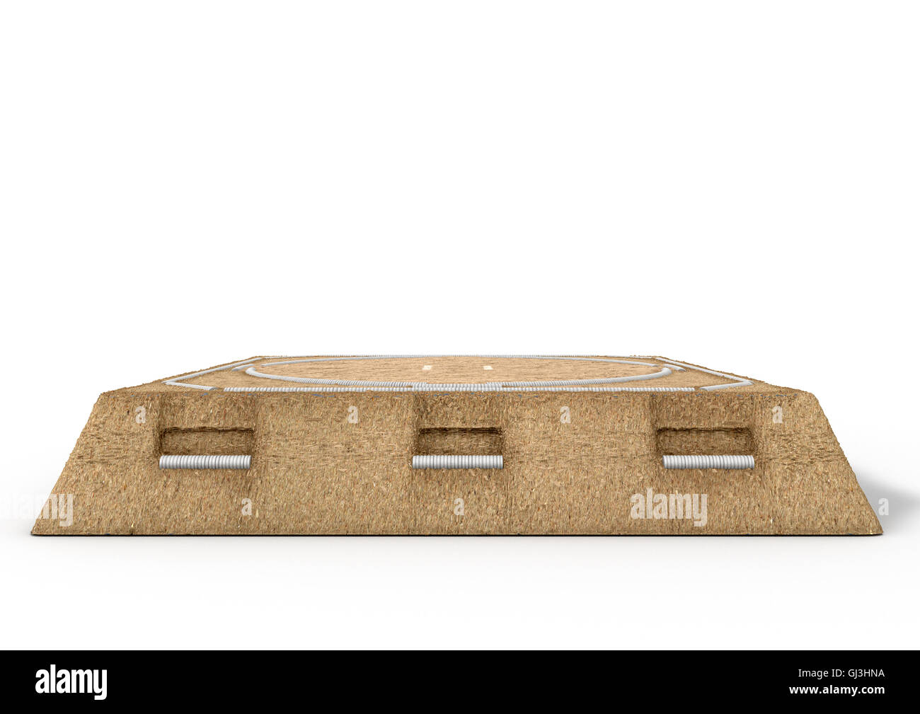 A 3D render of an empty traditional sumo wrestling ring made with sand ...