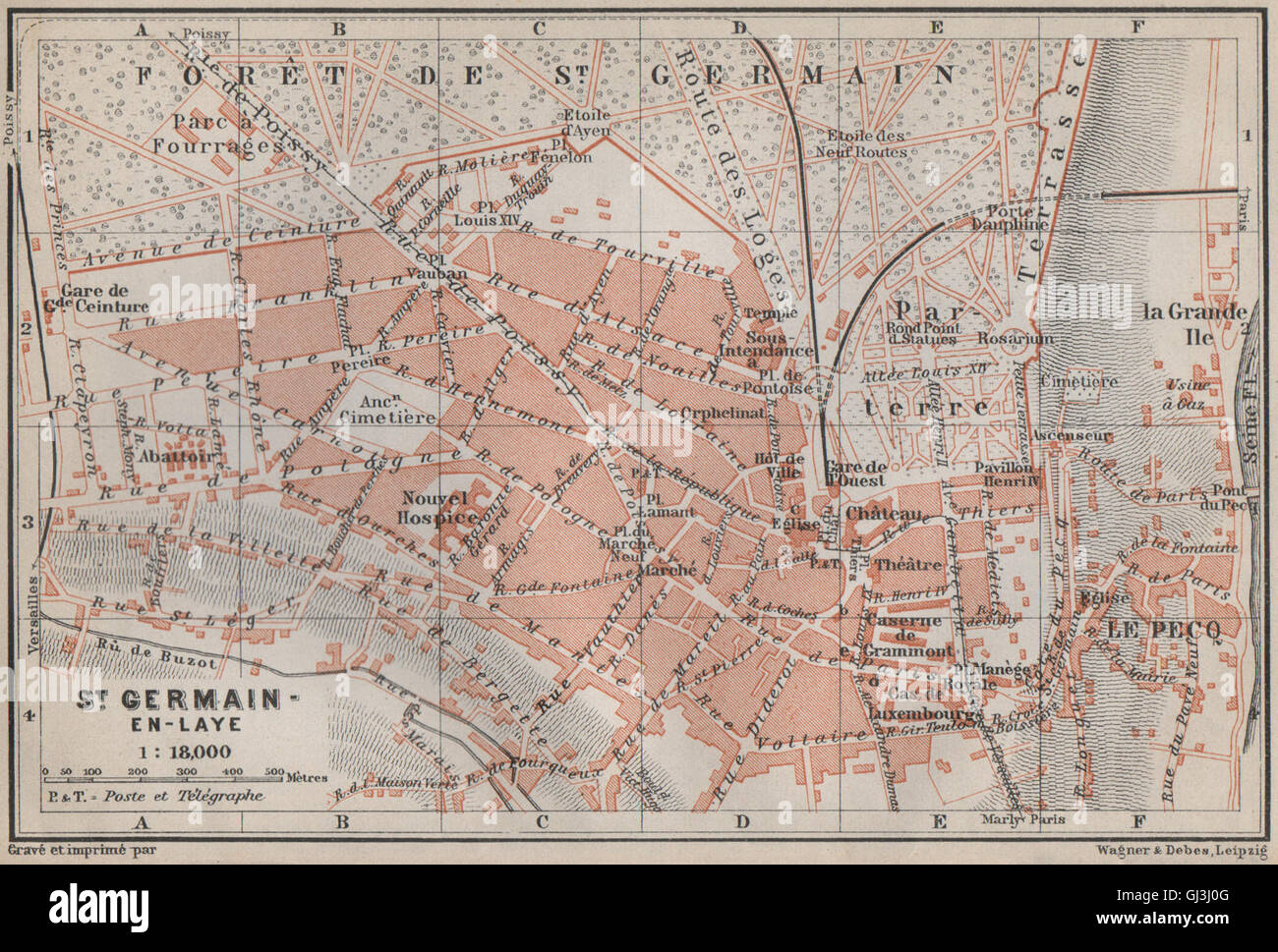 ST. GERMAIN-EN-LAYE town city plan de la ville. Yvelines. Paris carte ...