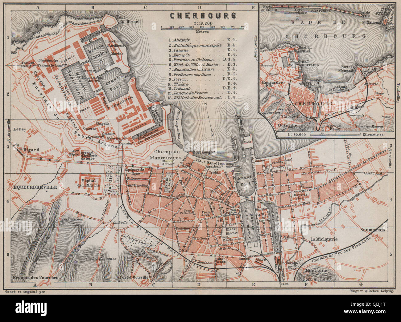 CHERBOURG town city plan de la ville. Manche. Rade de Cherbourg carte ...