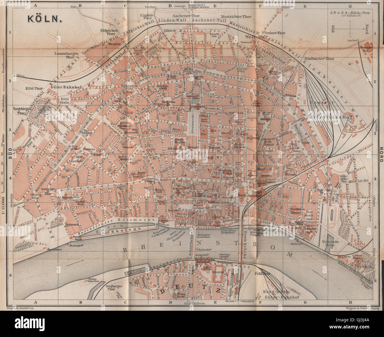 KÖLN (COLOGNE) town city stadtplan. Northrhine-Westfalia. Koln karte ...