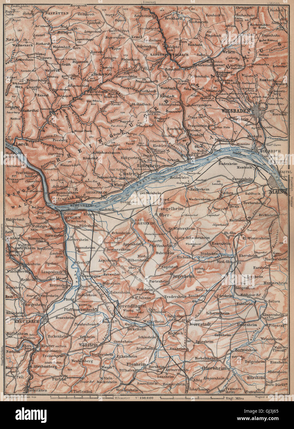 THE RHEINGAU topo-map. Wiesbaden Lorch Rüdesheim Mainz. Germany karte ...