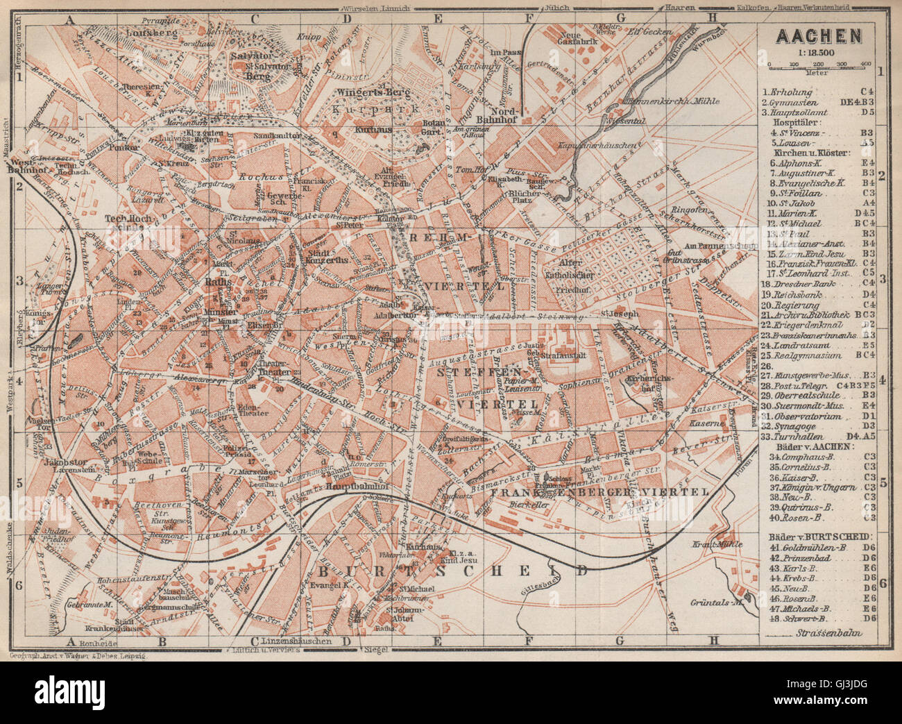 AACHEN town city stadtplan. Northrhine-Westfalia. Aix-la-Chapelle, 1926 ...