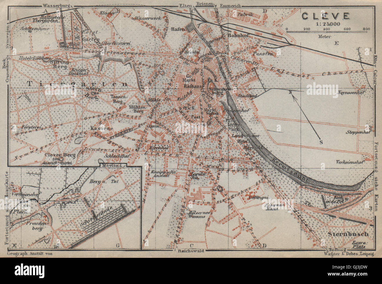 KLEVE (CLEVES, KLEEF, KLEFF) town city stadtplan. Northrhine-Westfalia ...