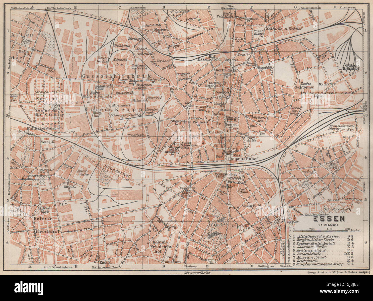 ESSEN vintage town city stadtplan. Northrhine-Westfalia karte, 1926 old ...