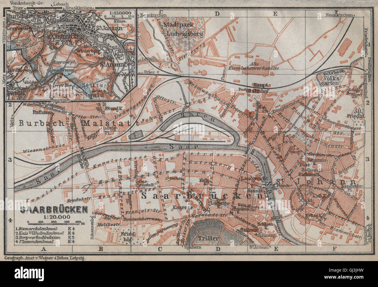 SAARBRÜCKEN town city stadtplan. Saarland. Saarbrucken Sarrebruck, 1926 ...