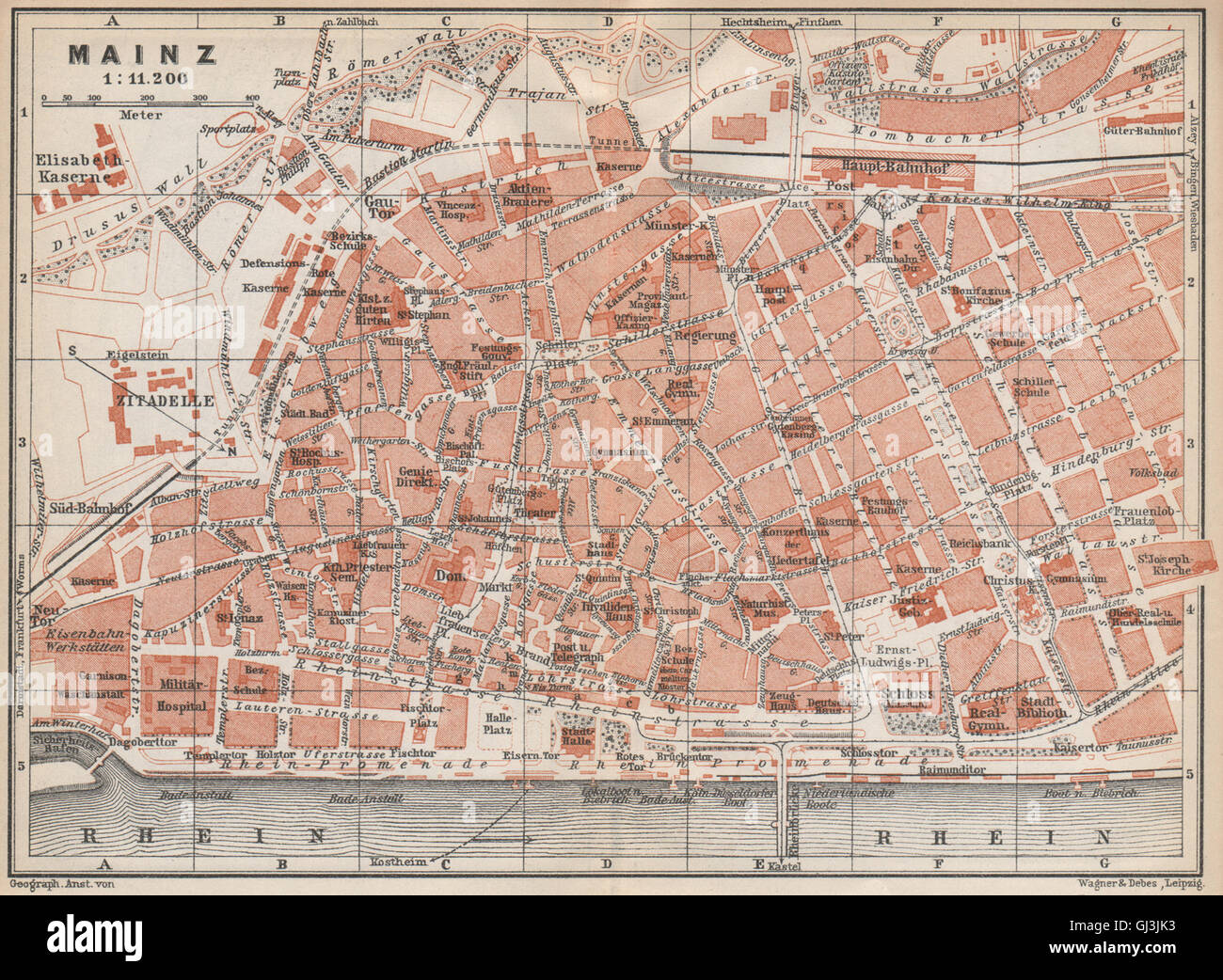 MAINZ vintage town city stadtplan. Rhineland-Palatinate. Mayence karte ...