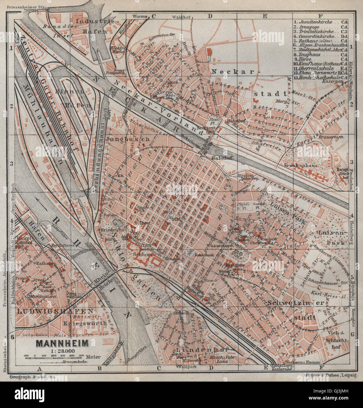 MANNHEIM vintage town city stadtplan. Baden-Württemberg karte, 1926 old ...