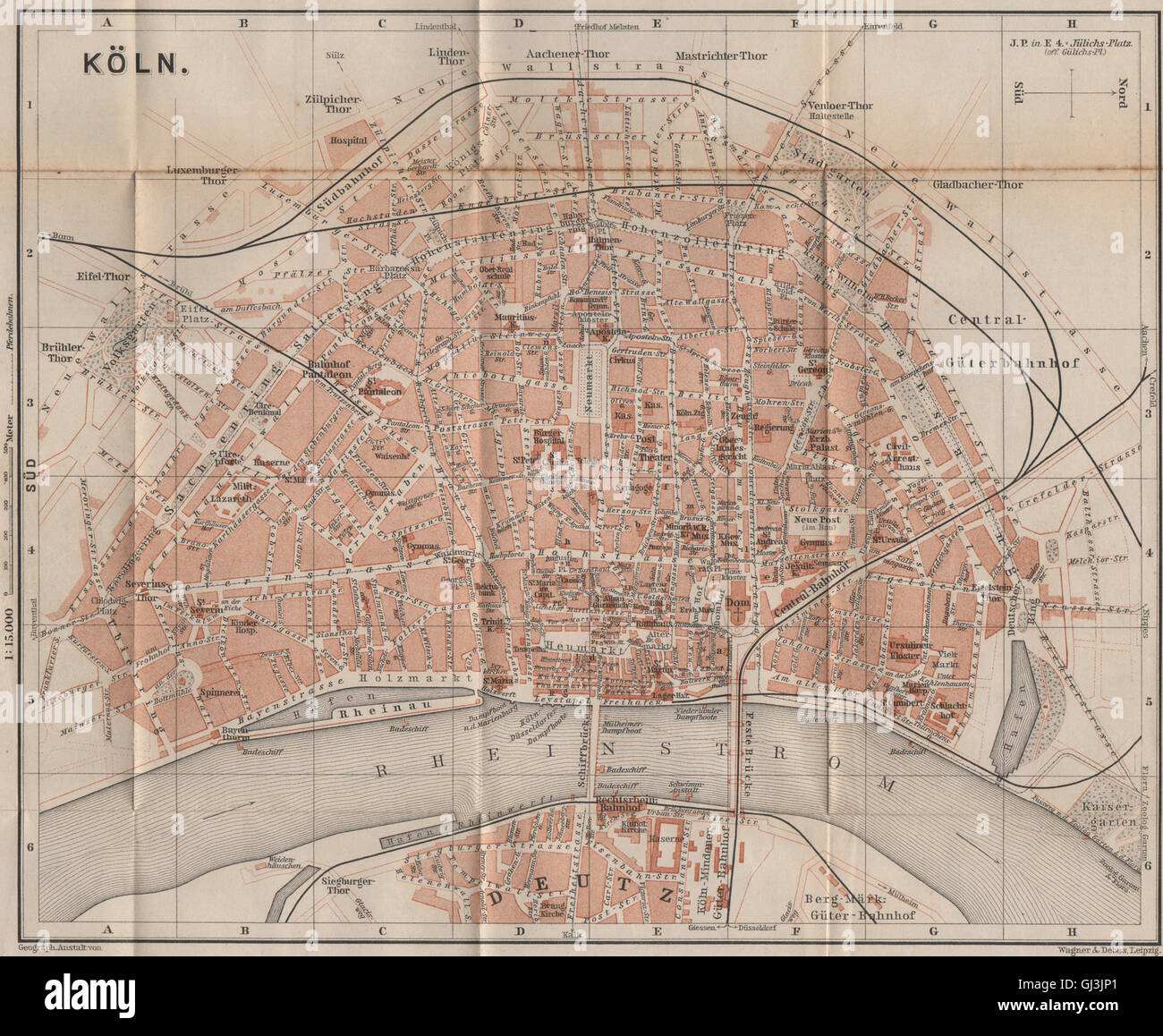 KÖLN (COLOGNE) town city stadtplan. Northrhine-Westfalia. Koln karte ...