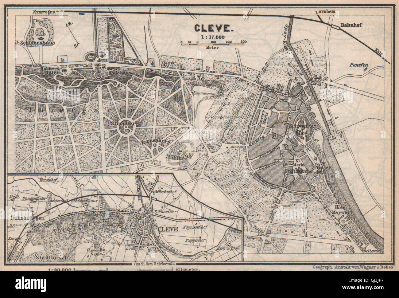 KLEVE (CLEVES, KLEEF, KLEFF) town city stadtplan. Northrhine-Westfalia ...