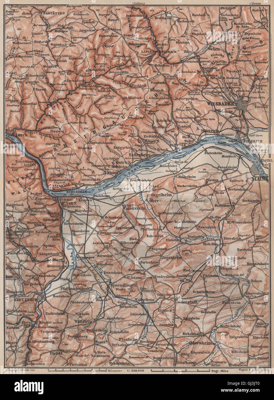 THE RHEINGAU topo-map. Wiesbaden Lorch Rüdesheim Mainz. Germany karte ...