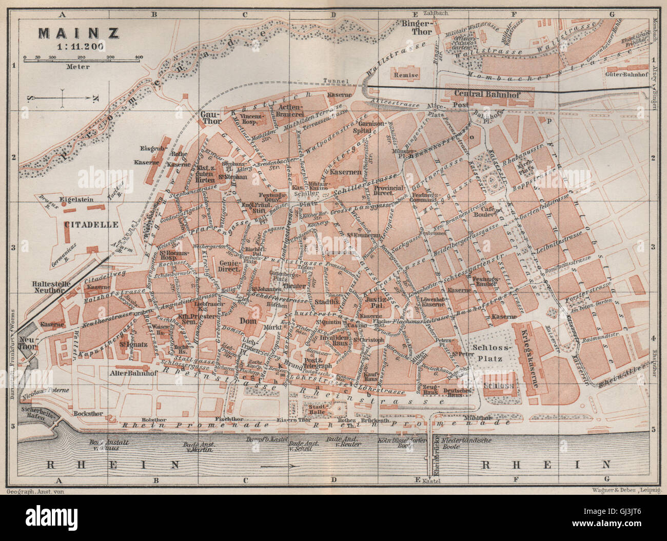 MAINZ antique town city stadtplan. Rhineland-Palatinate. Mayence karte ...
