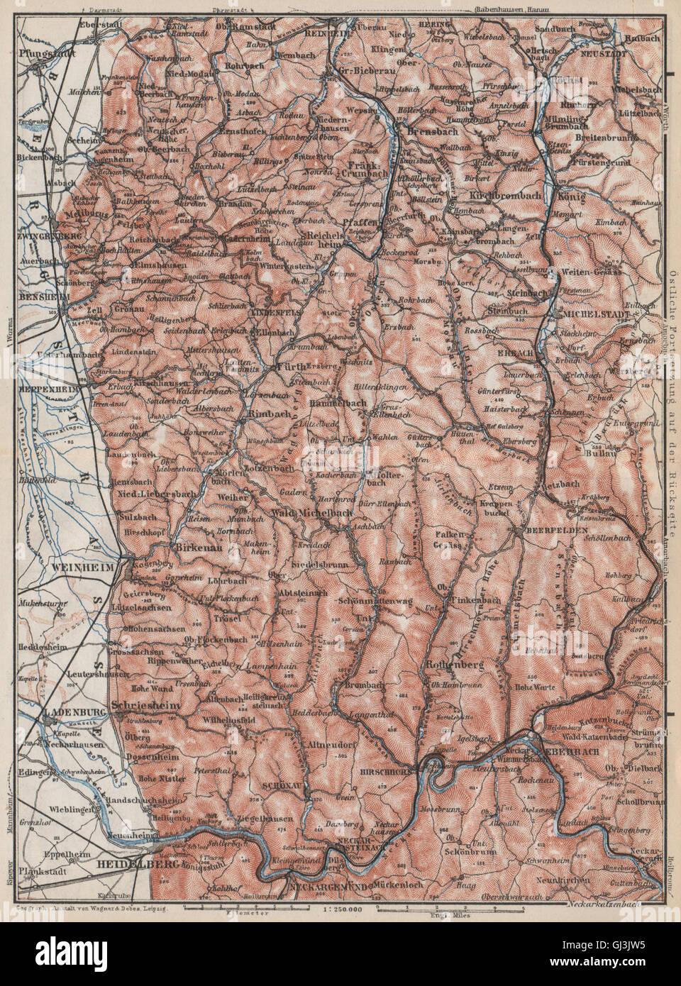 WEST ODENWALD topo-map. Heidelberg Weinheim Eberbach Zwingenberg karte ...