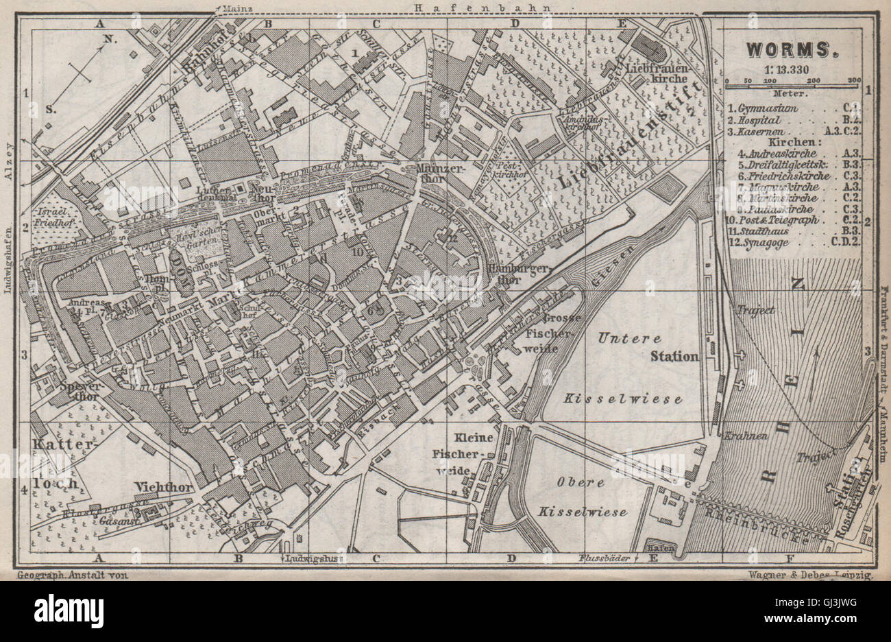 WORMS town city stadtplan. Rhineland-Palatinate, Deutschland karte ...