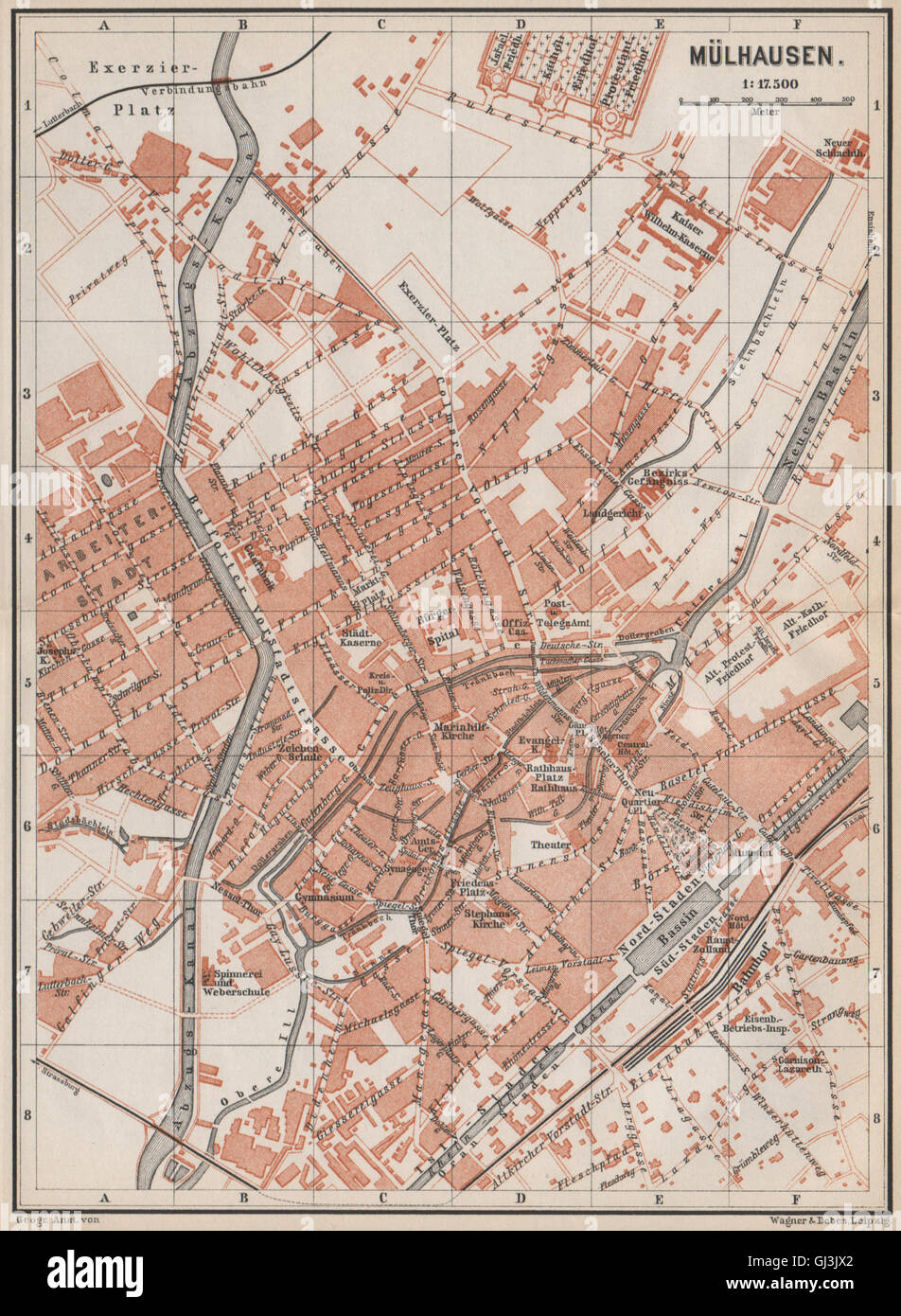 MULHOUSE (MÜLHAUSEN MILHÜSA MILHÜSE) town city plan. Bas-Rhin, Alsace ...