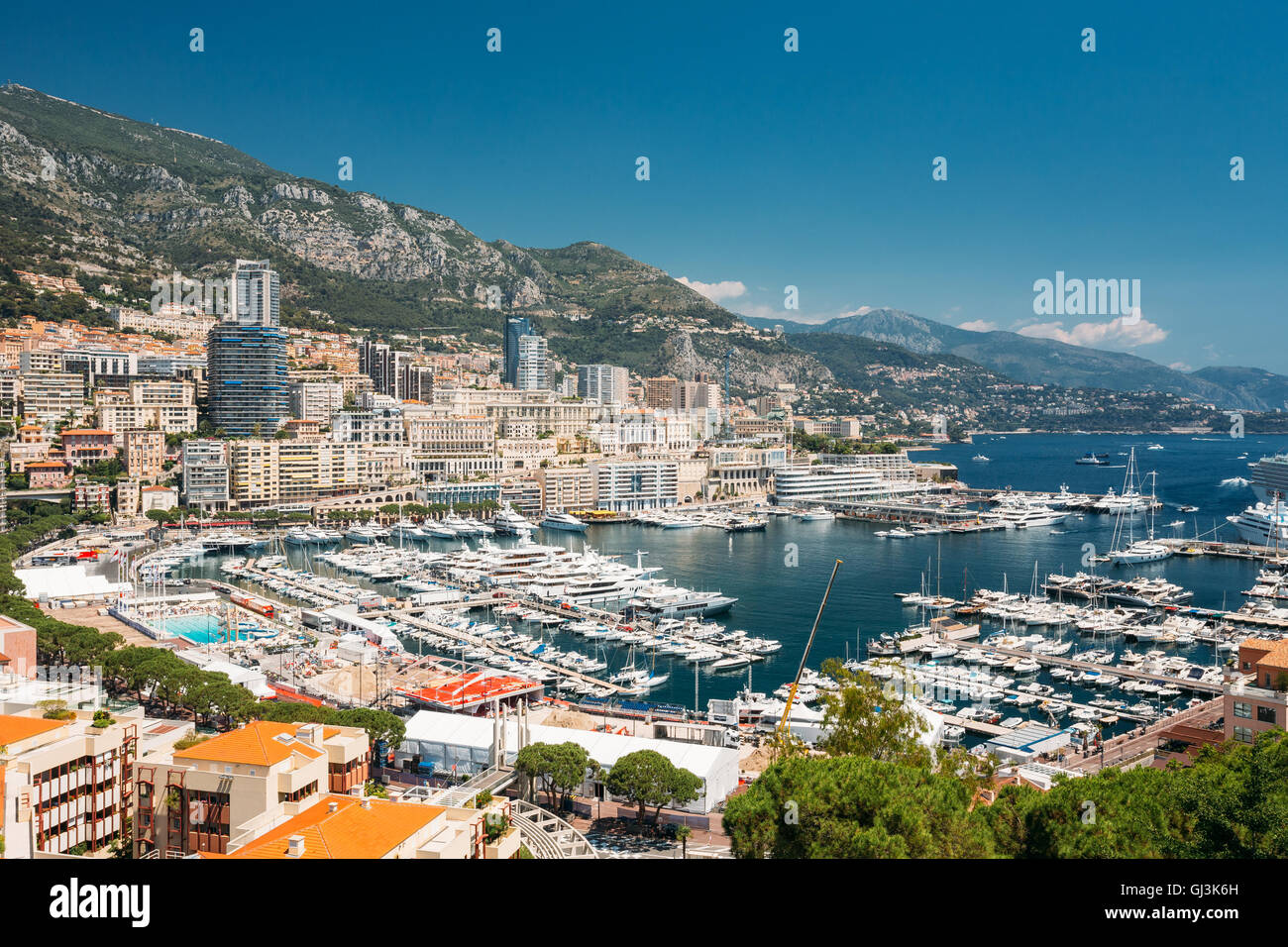Monaco, Monte Carlo Cityscape. Real Estate Architecture On Mountain ...