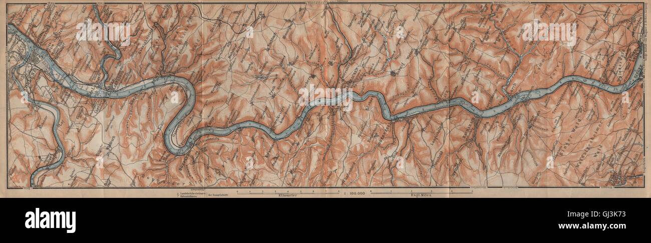 RHINE/RHEIN. KOBLENZ-BINGEN Oberes Mittelrheintal Rhine Gorge topo-map ...