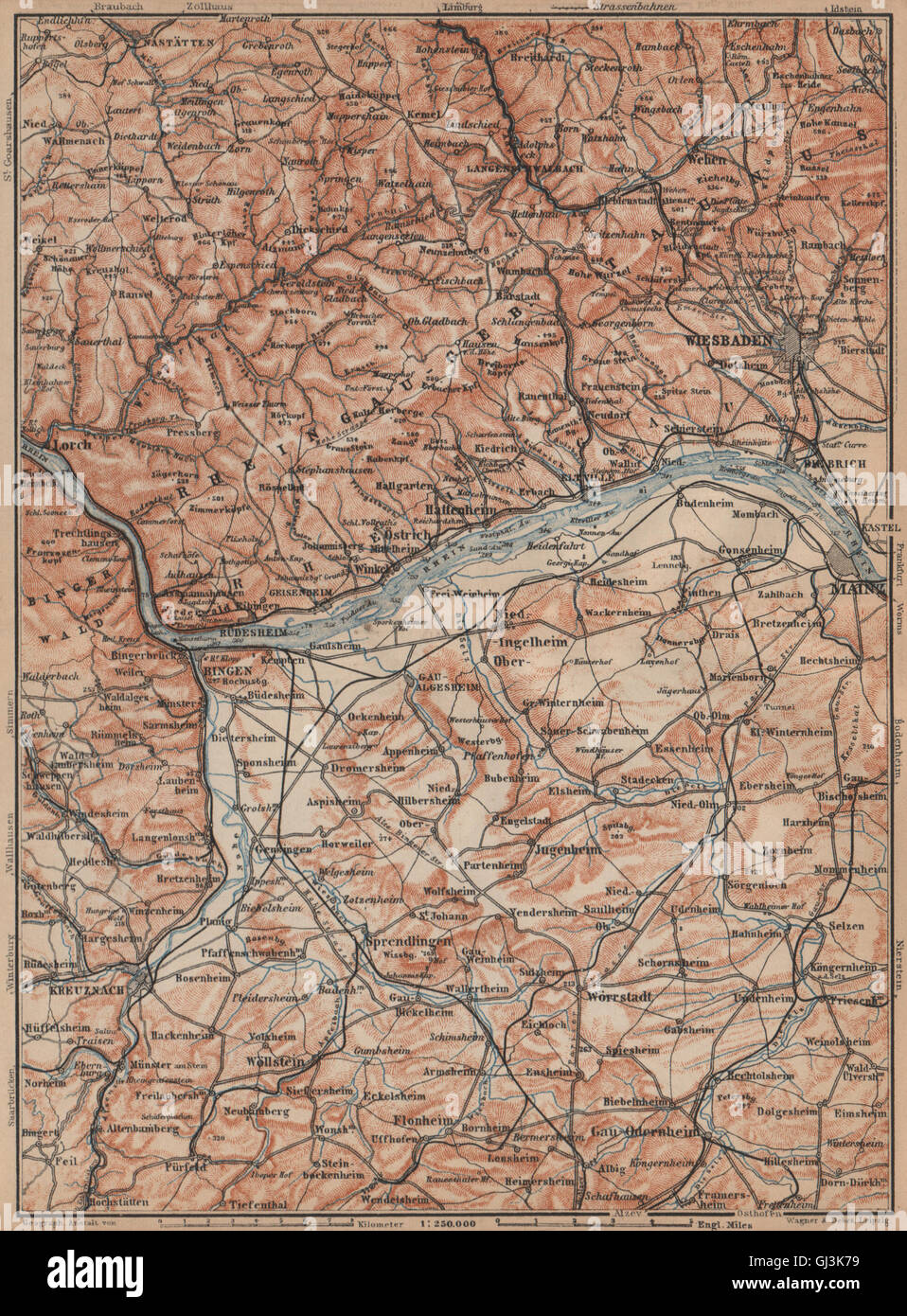 THE RHEINGAU topo-map. Wiesbaden Lorch Rüdesheim Mainz. Germany karte ...